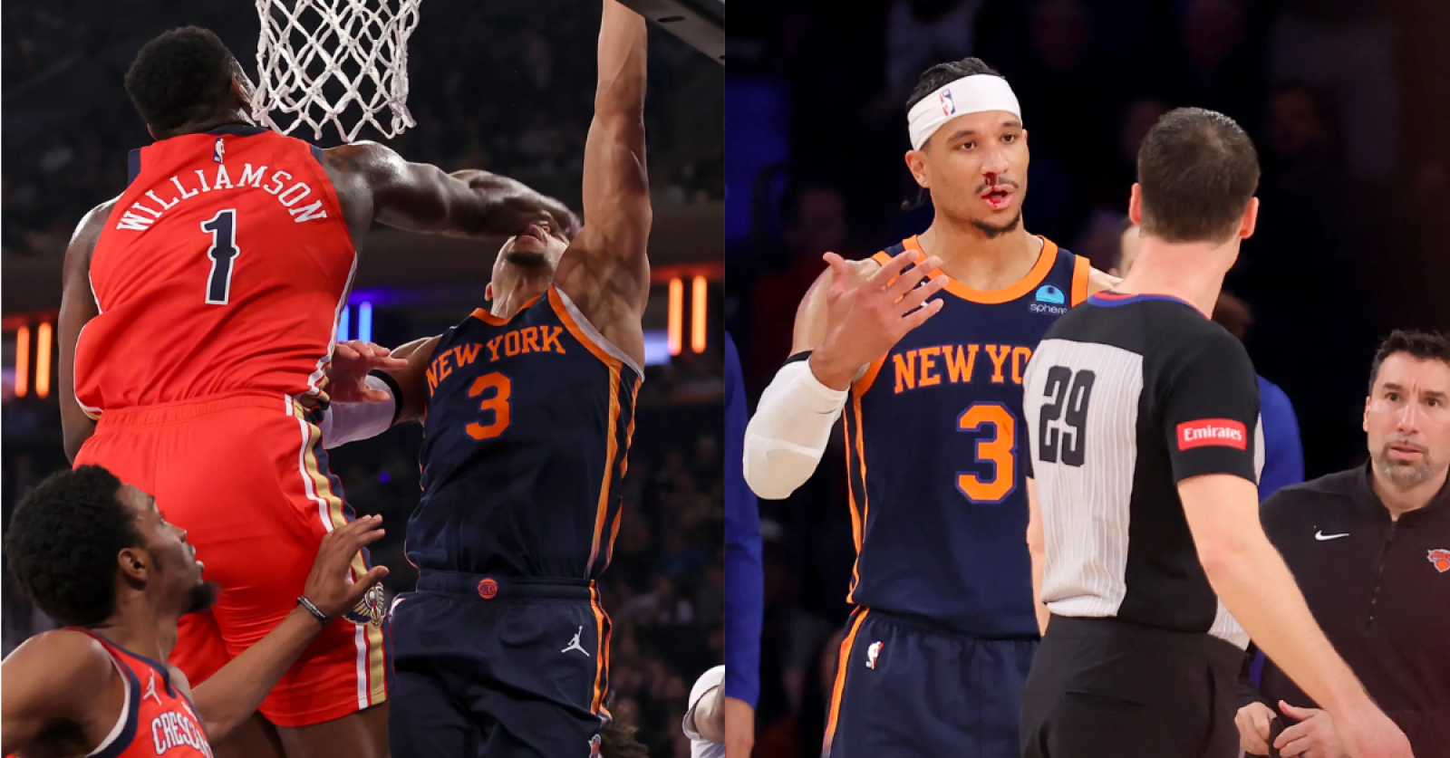 【影片】NBA / Josh Hart遭Zion Williamson失手打臉爆血 隨後向裁判抱怨沒哨 | 籃球筆記