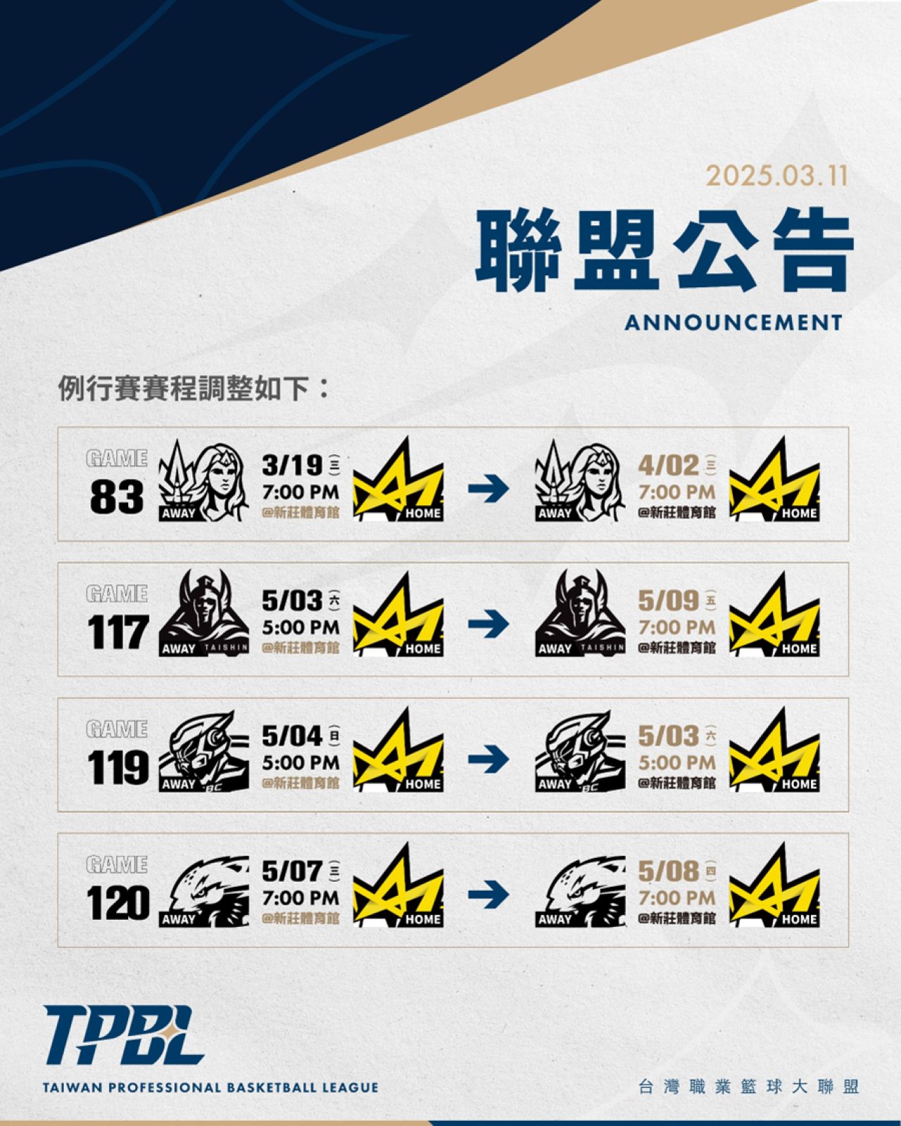 TPBL/ 全力支持亞洲盃、BCL賽事！TPBL宣布調整賽程、延長註冊期限 | 籃球筆記