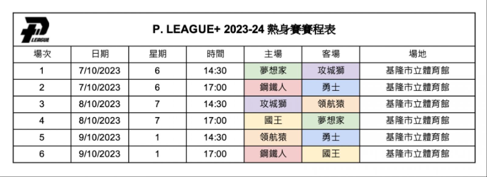 PLG / 2023-24熱身賽10/07-10/09基隆開戰 | 籃球筆記